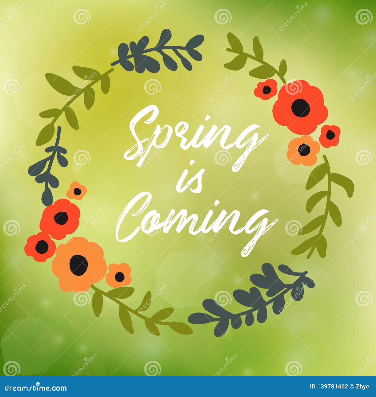 Romantic Floral Wreath with Quote Spring is Coming Stock Vector ...
