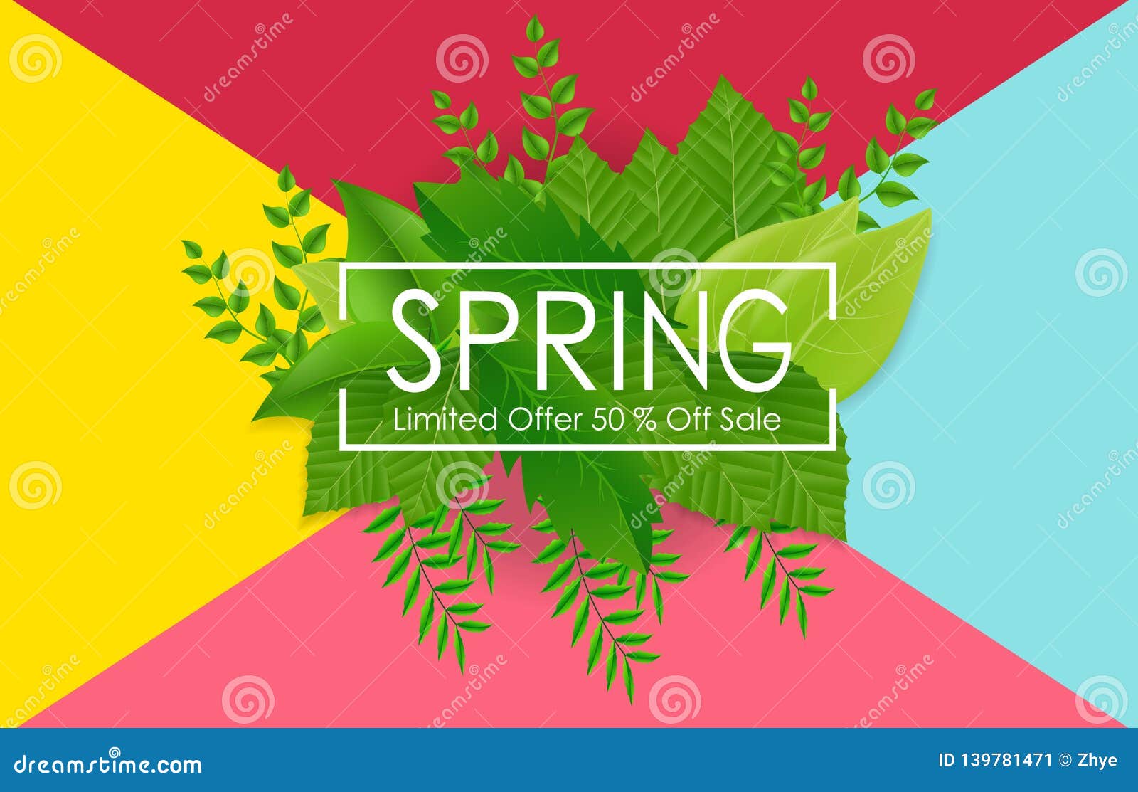 Spring Sale Background Banner with Beautiful Green Leaves Stock Vector ...