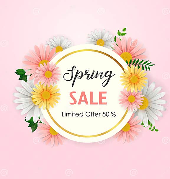 Spring Sale Background with Beautiful Flower and Round Frame Stock ...
