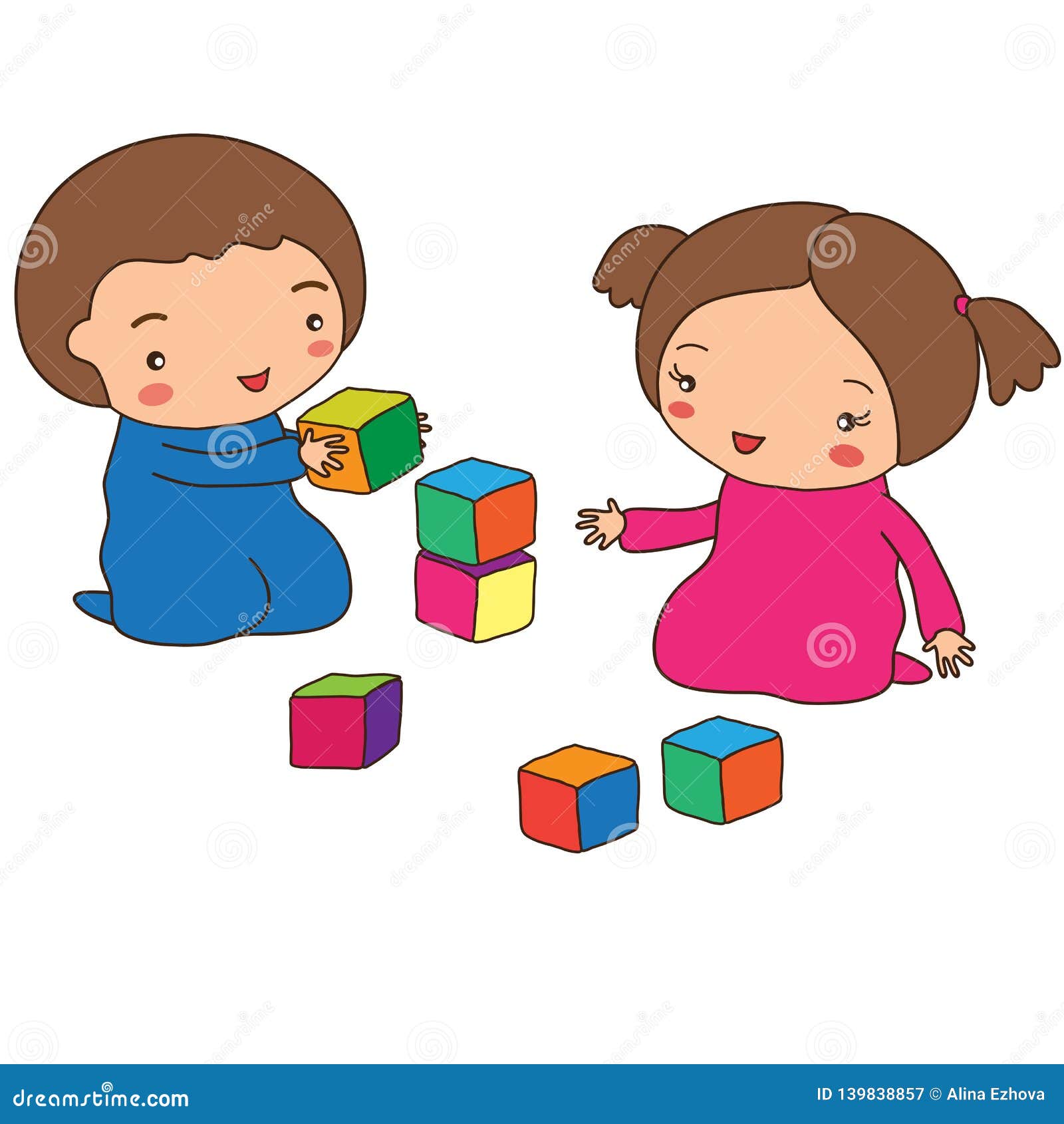 Children Play Cubes on the Floor. Stock Illustration - Illustration of ...
