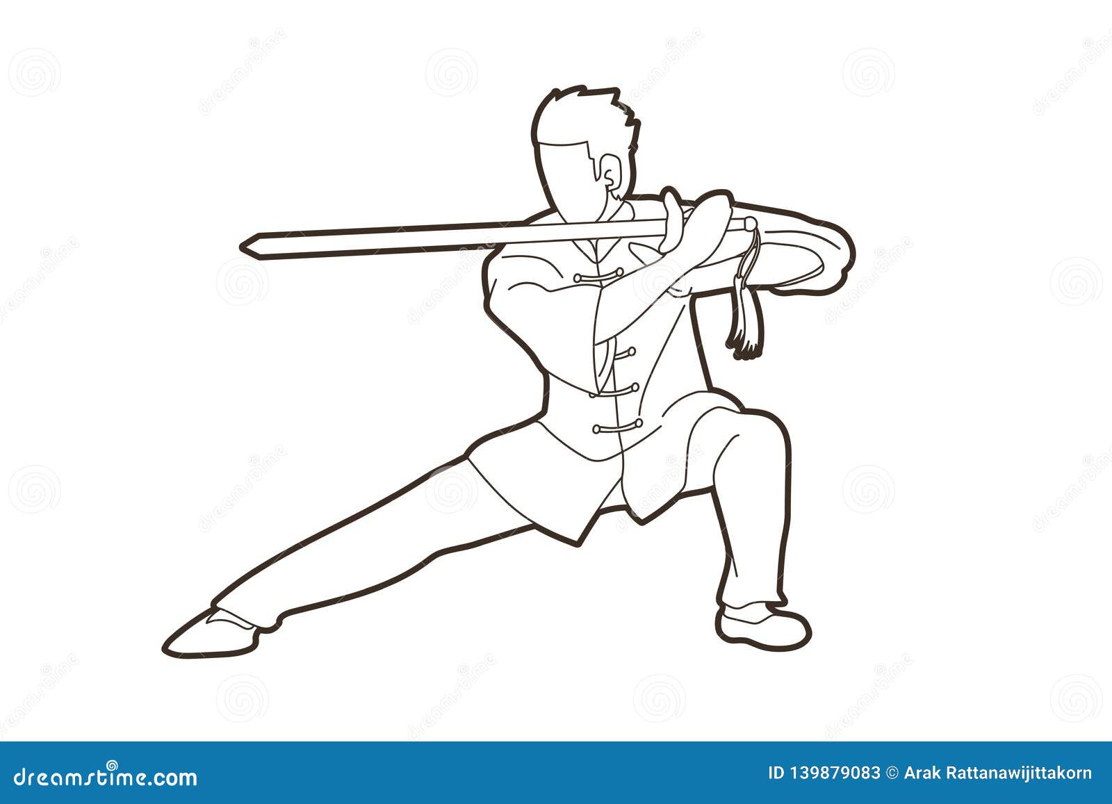 Man with Sword Action, Kung Fu Pose Graphic Stock Vector - Illustration ...