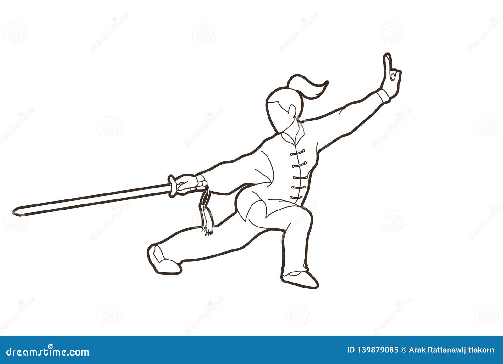 Woman With Sword Action, Kung Fu Pose Graphic Vector Illustration ...