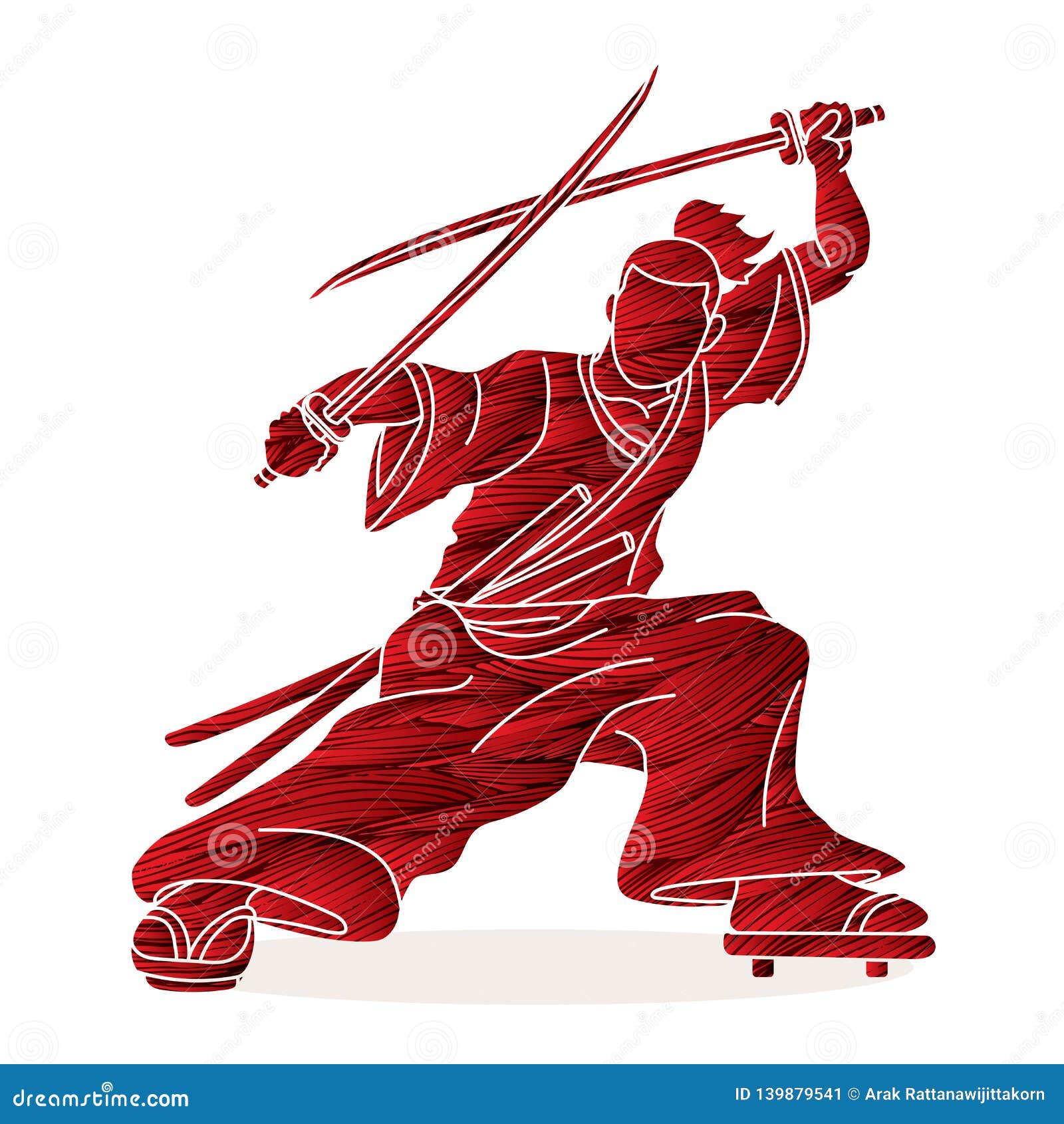 Samurai Standing Ready To Fight with Swords Cartoon Graphic Stock ...