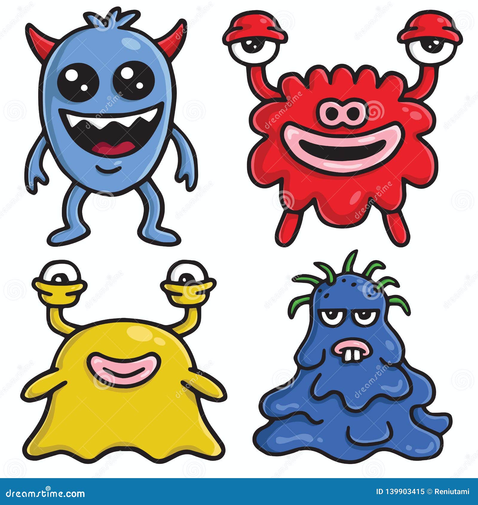 Cute Monster Character Designs Set Colorful Cartoon Vector Template ...