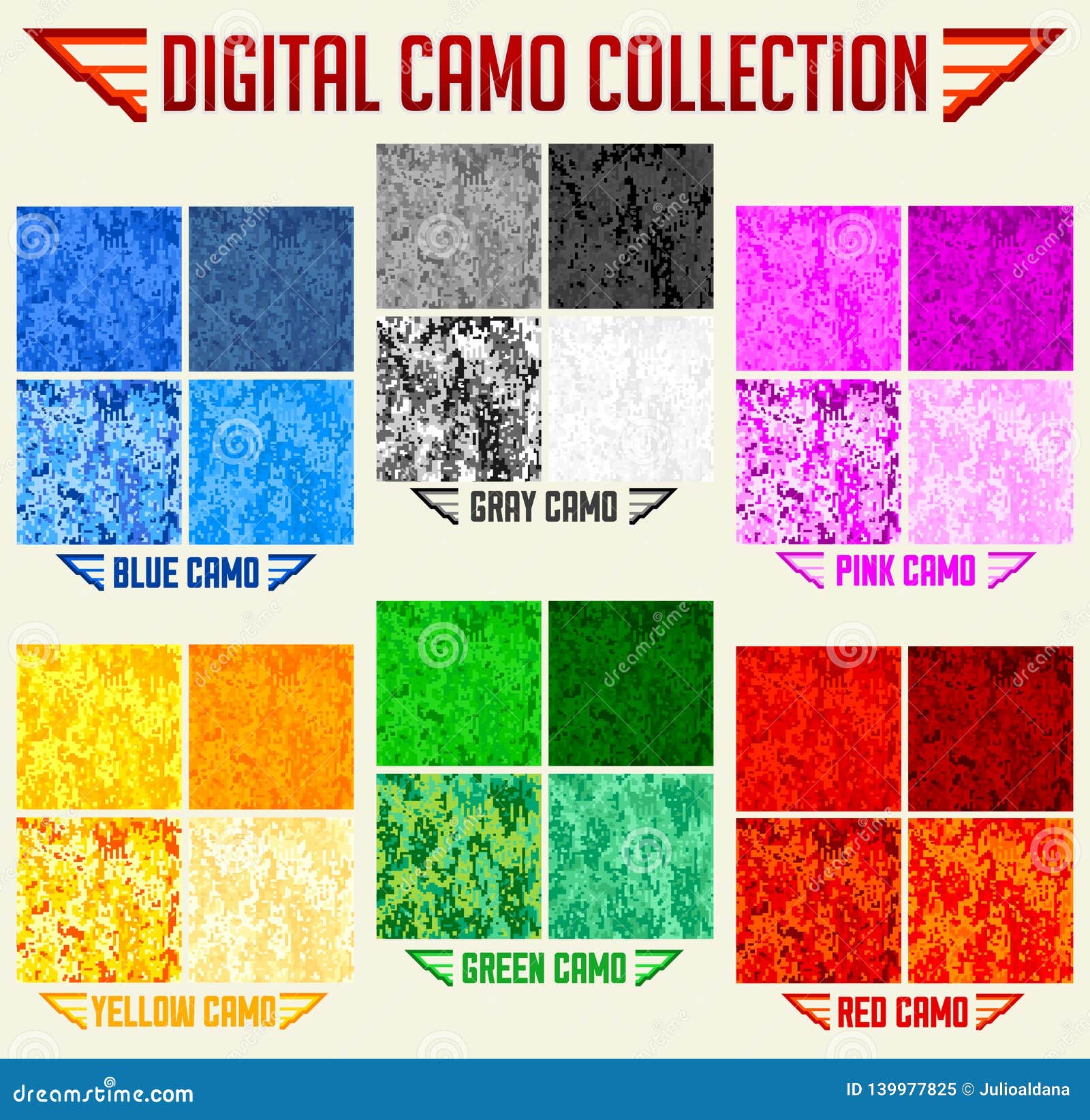 Color Camo Seamless Vector Digital Camouflage Collection, Pattern Set ...