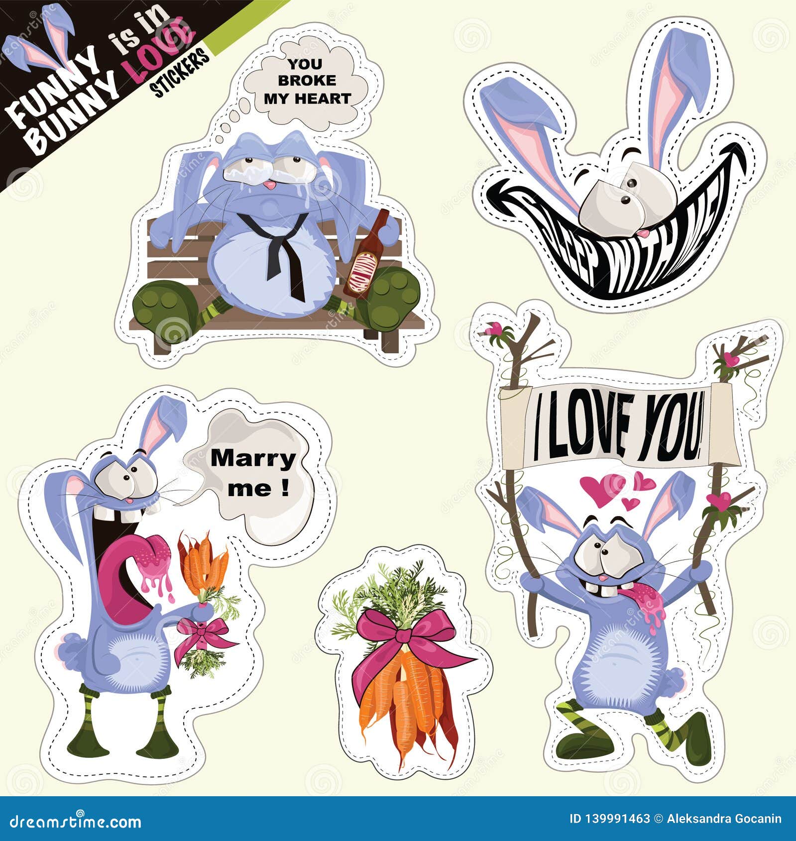 Funny bunny stock illustration. Illustration of stickers - 139991463