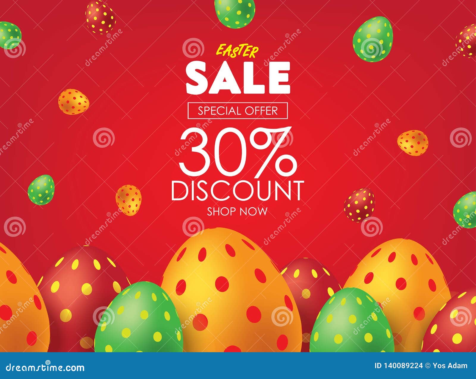 Red Easter Sale Poster or Flyer with Colorful Eggs. Advertising ...