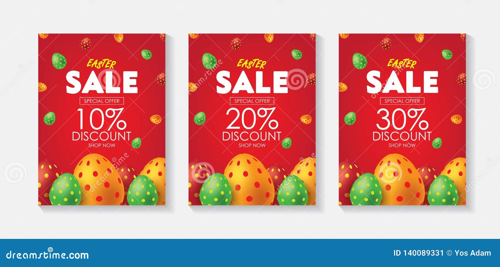 Red Easter Sale Poster or Flyer Set with Colorful Eggs. Advertising ...