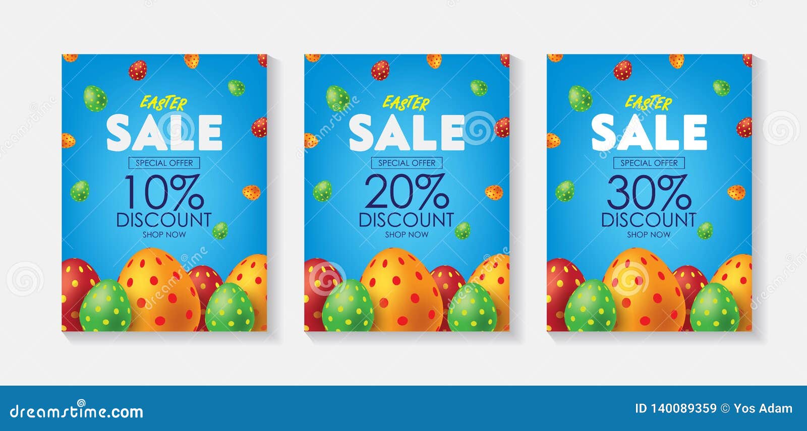 Blue Easter Sale Poster or Flyer with Colorful Eggs. Advertising ...