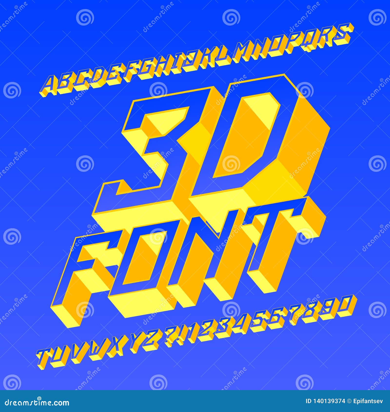 3D Alphabet Font. 3d Effect Geometric Letters and Numbers Stock Vector ...