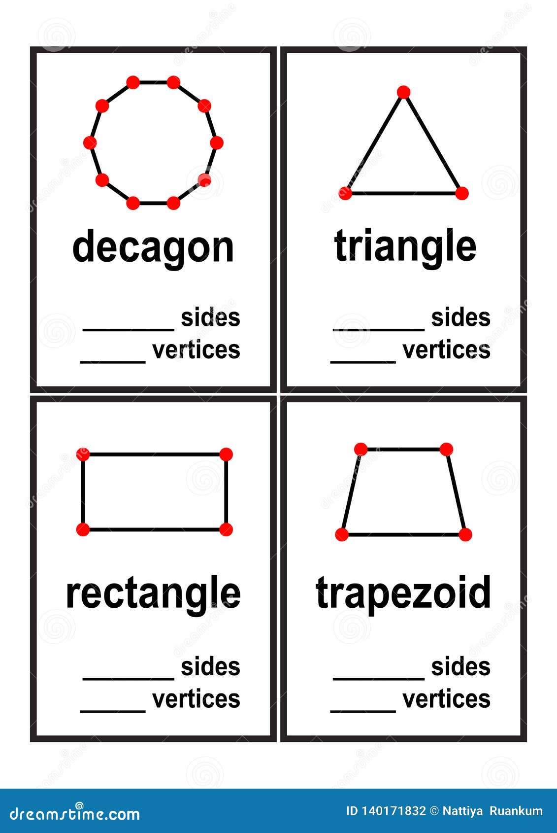 Count Sides and Vertices Shapes Worksheet for Preschool Kids Vector ...