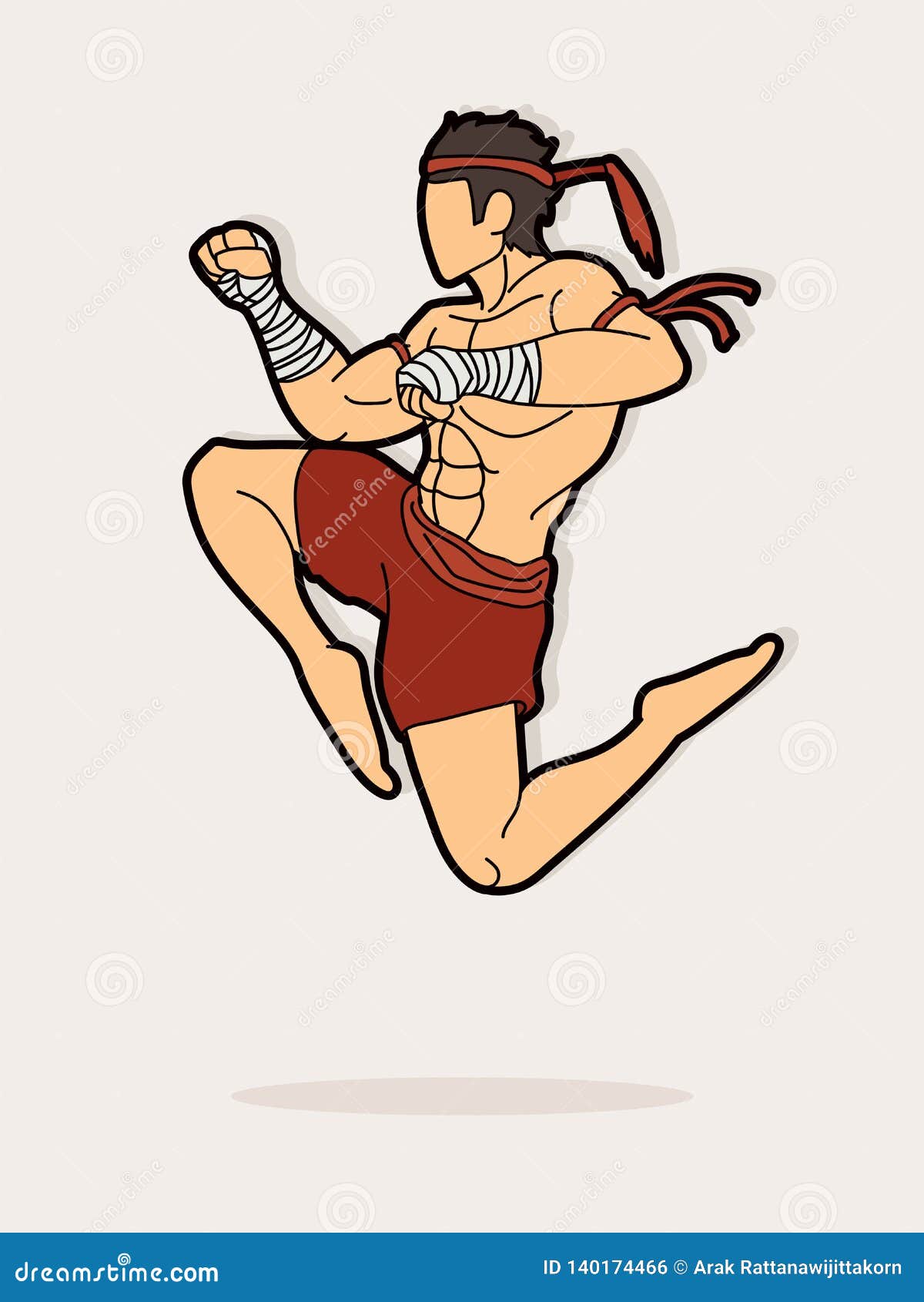 Muay Thai Fighting , Thai Boxing Jumping To Attack Cartoon Graphic ...