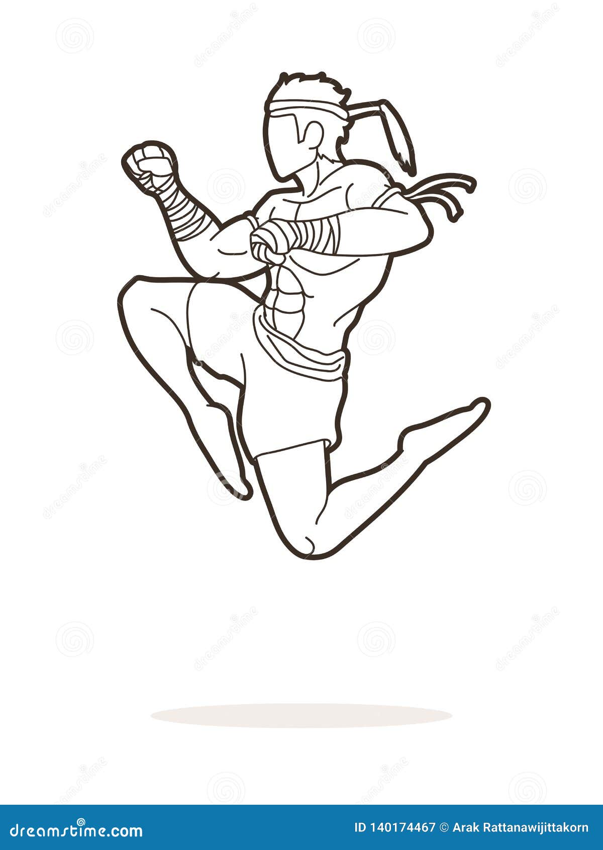 Muay Thai Fighting , Thai Boxing Jumping To Attack Cartoon Graphic ...