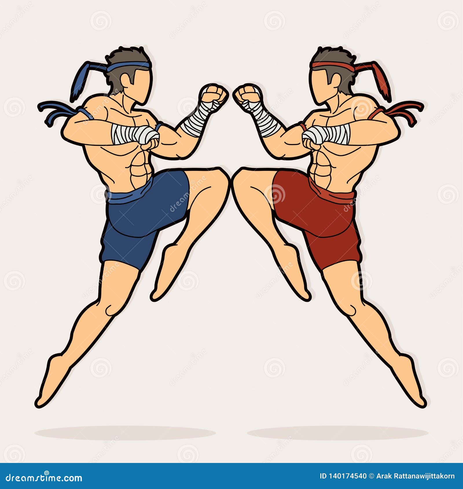 Muay Thai Action , Thai Boxing Jumping To Attack Cartoon Graphic Stock ...