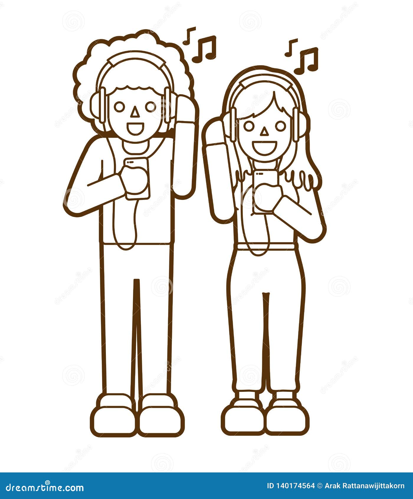 Man and Woman Listening Song Together Friendship Graphic Stock Vector ...