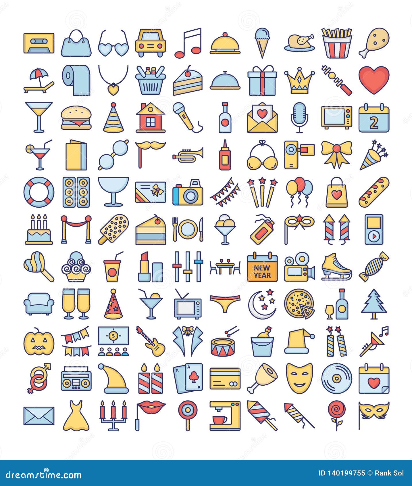 Event Celebration, Party Celebration Vector Icons Set in Trendy Colors ...