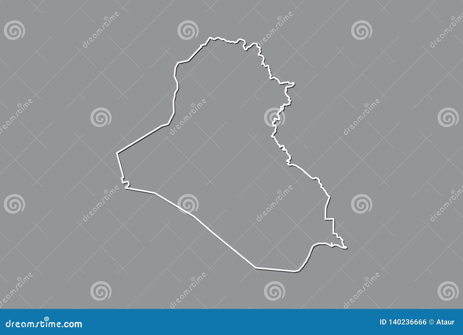 Iraq Vector Map with Single Border Line Boundary Using White Color on ...