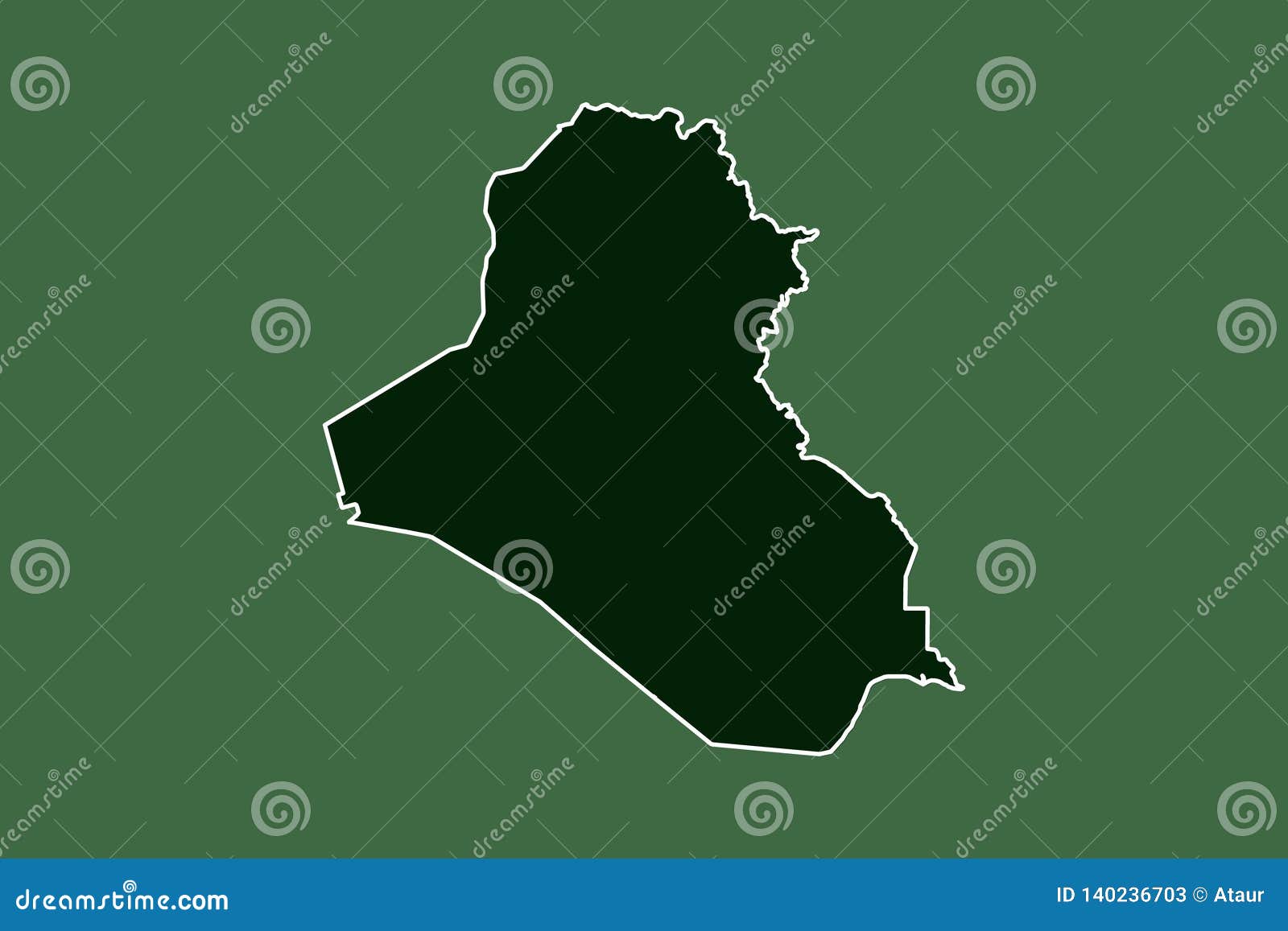 Iraq Vector Map with Single Border Line Boundary Using Green Color Area ...