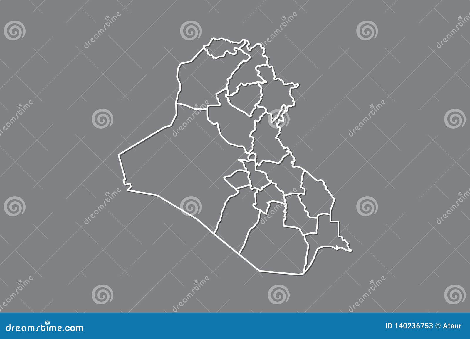 Iraq Vector Map with Border Lines of Divisions Using Gray Color on Dark ...