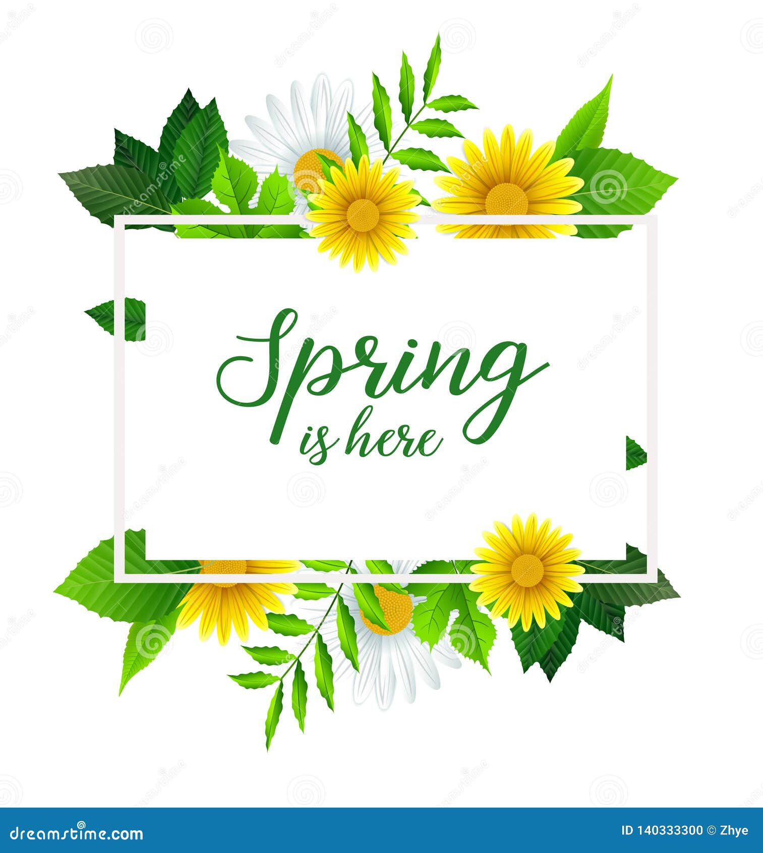 Spring is Here Banner Template with Beautiful Flower and Leaves Stock ...