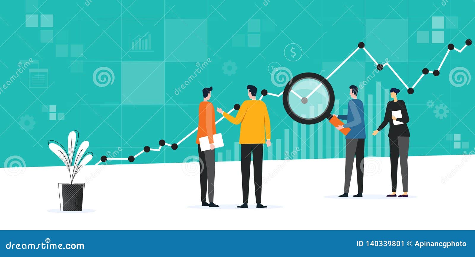 Flat Business Team Meeting Working Analytics and Monitoring Investment ...