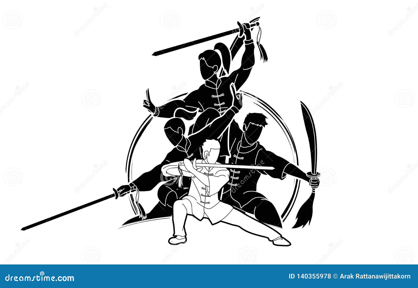 Kung Fu, Wushu with Swords Pose Graphic Stock Vector - Illustration of ...
