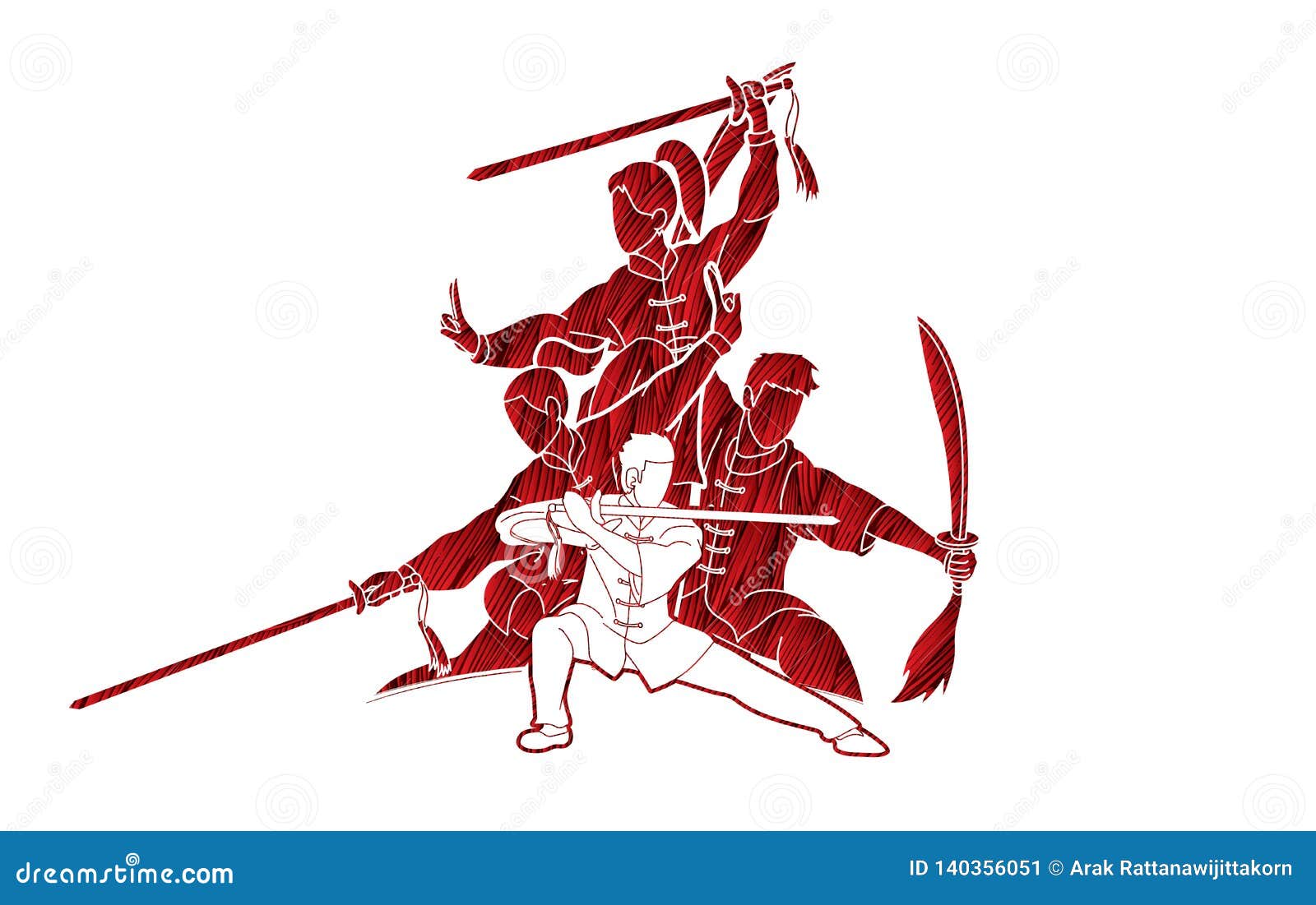 Kung Fu, Wushu with Swords Pose Graphic Stock Vector - Illustration of ...
