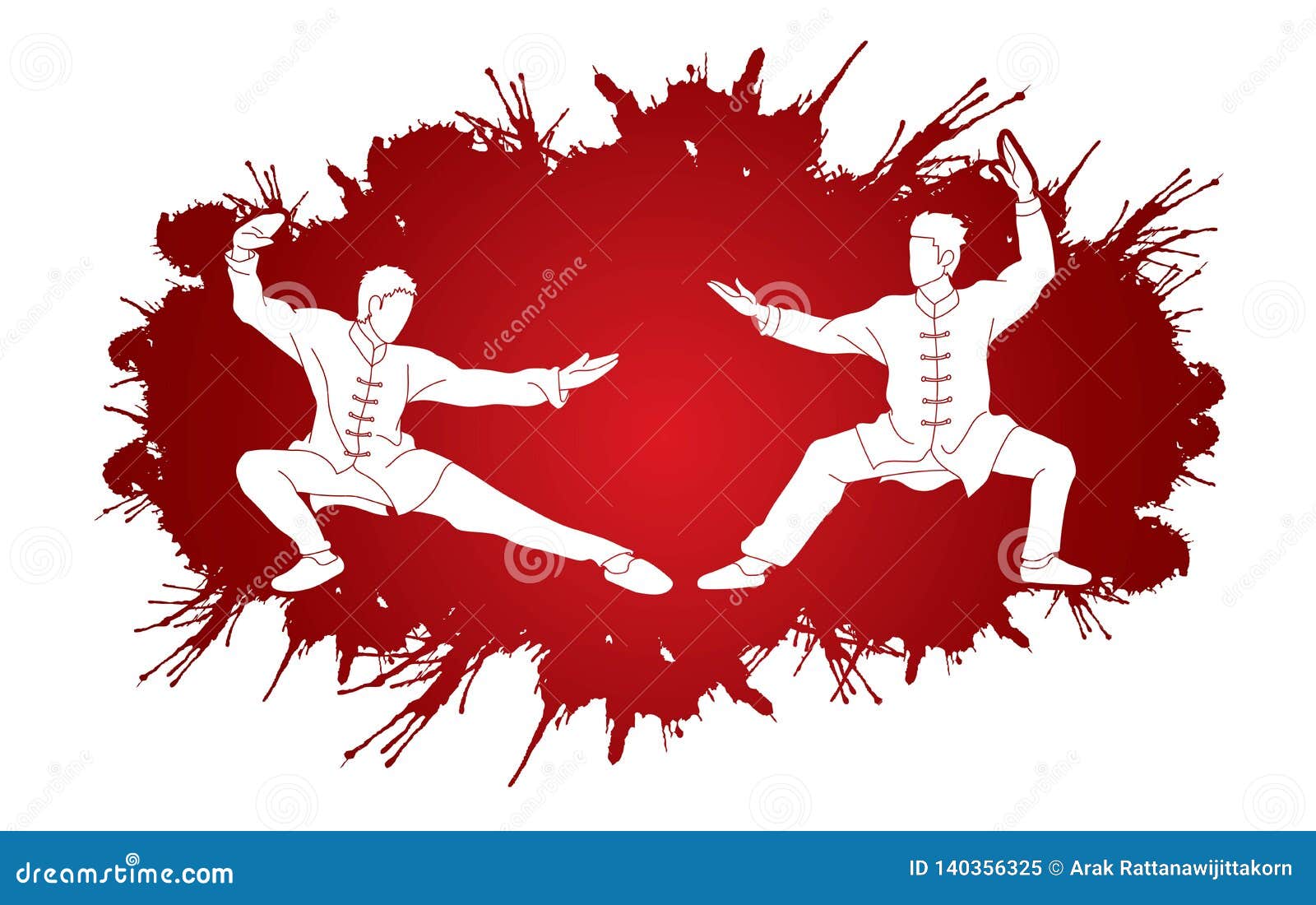 Men Pose Ready To Fight Kung Fu Action Cartoon Graphic Stock Vector ...