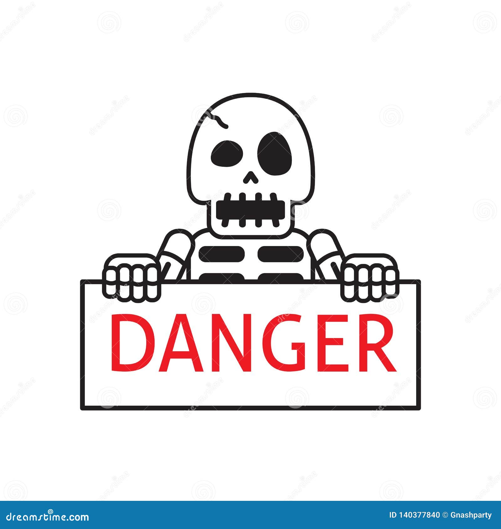 Cartoon Vector Skeleton with Danger Sign Stock Vector - Illustration of ...