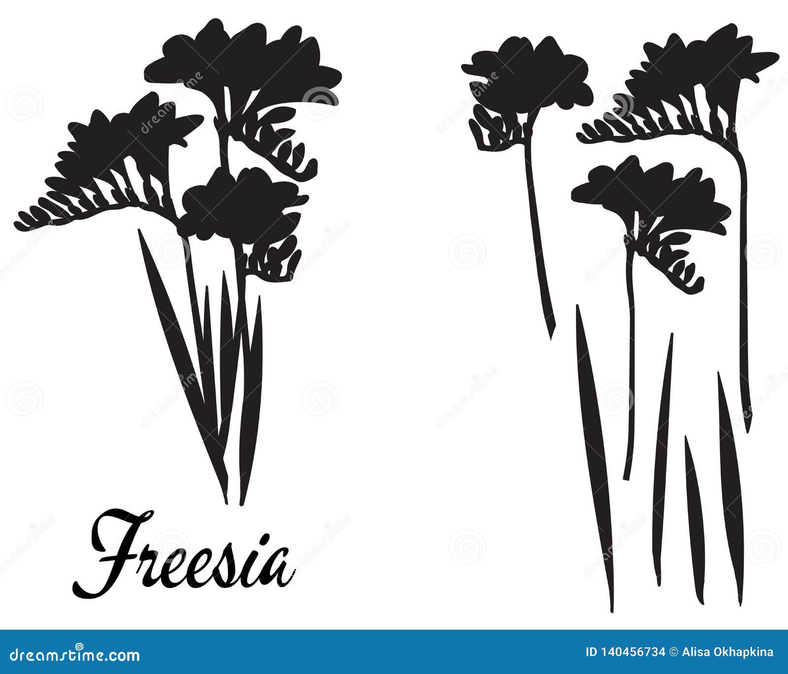 Freesia Silhouette Vector Illustration. Bouquet of Freesias Stock ...