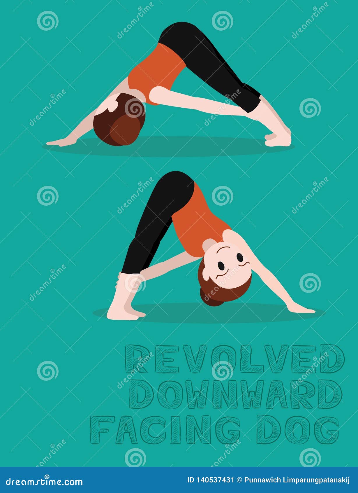 Yoga Revolved Downward Facing Dog Cartoon Vector Illustration Stock ...