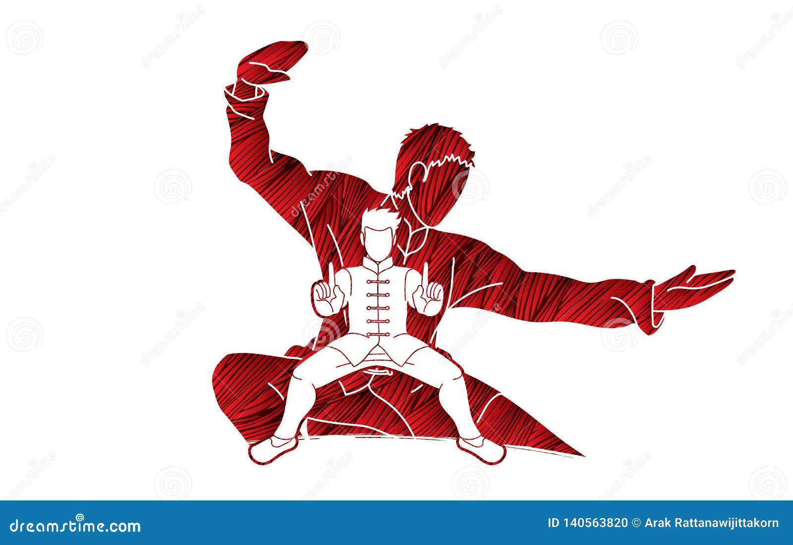 Kung Fu Fighter, Martial Arts Action Pose Cartoon Graphic Stock Vector ...