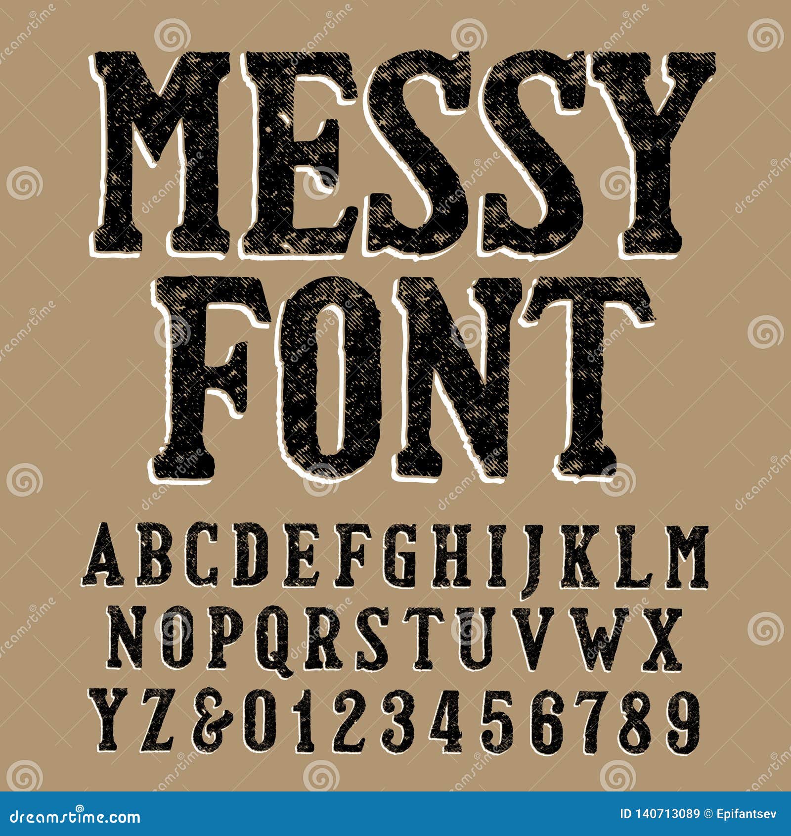 Messy Alphabet Font. Uppercase Handwritten Letters and Numbers Stock ...