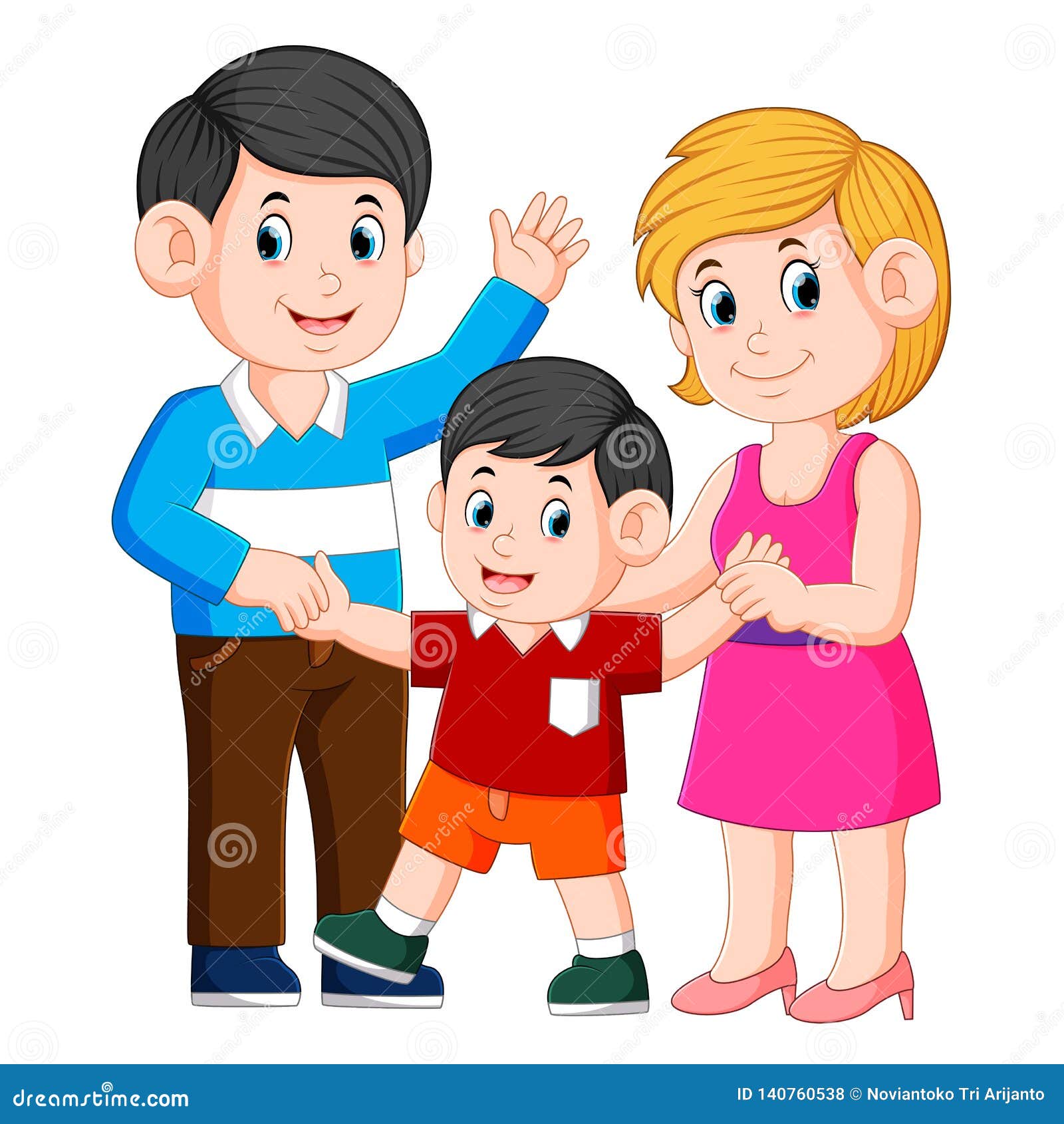 Happy Young Family with One Child Standing Together Stock Vector ...