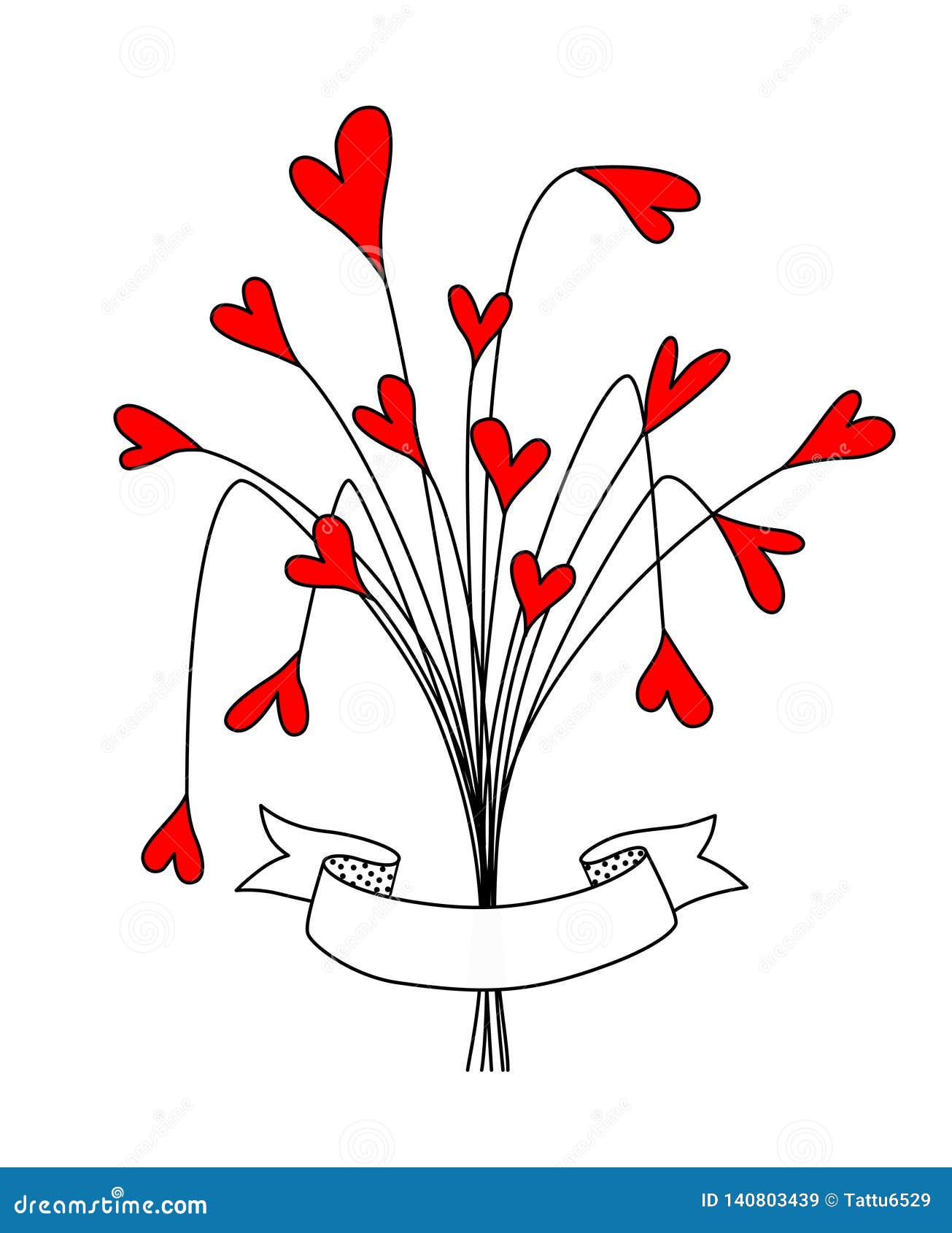 Romantic Bouquet of Decorative Flowers with Hearts and Ribbon Stock ...