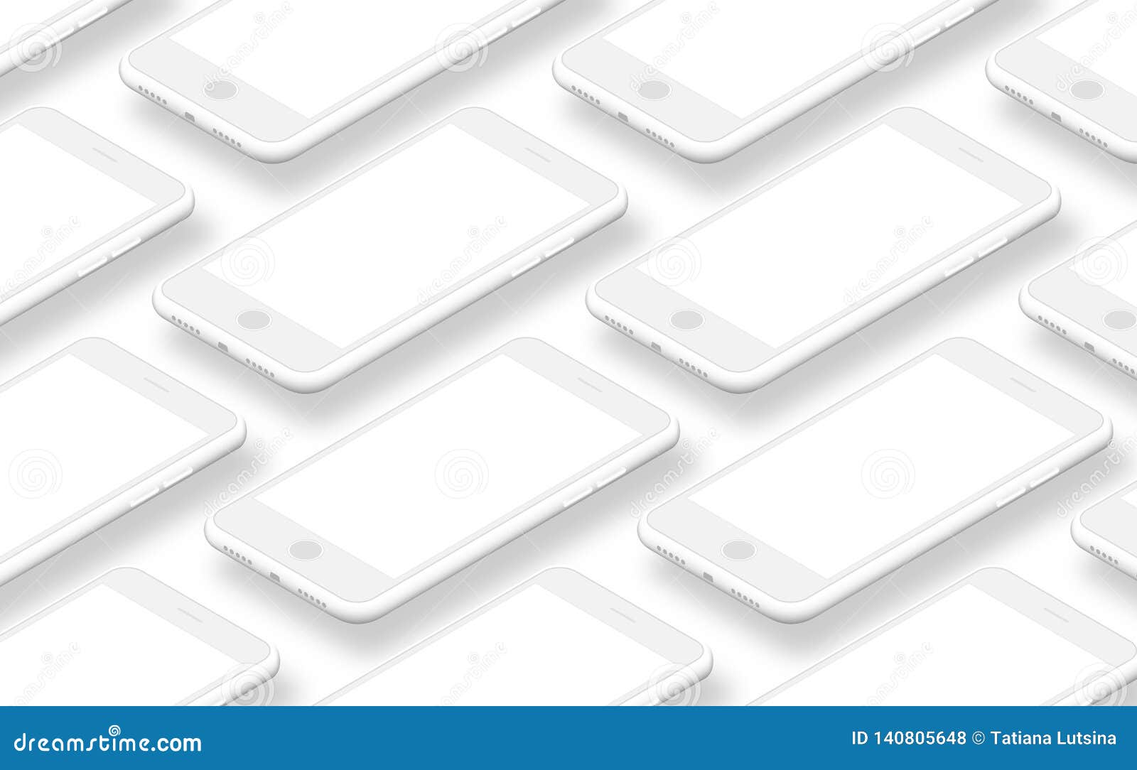 White Isometric Realistic Smartphones with Blank Screens. Empty Screen ...