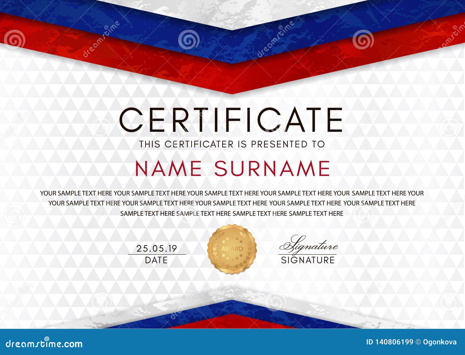Certificate Template with Russian Flag White, Red, Blue Colors Frame ...