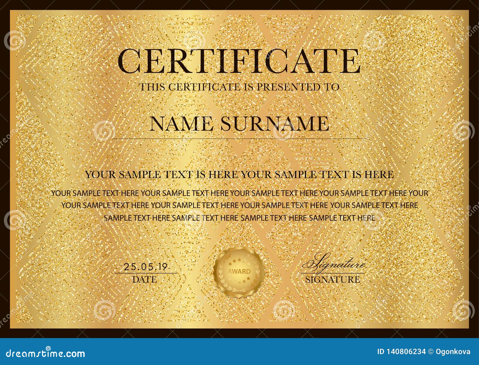Golden Certificate Template with Geometric Triangle Pattern Glitter ...