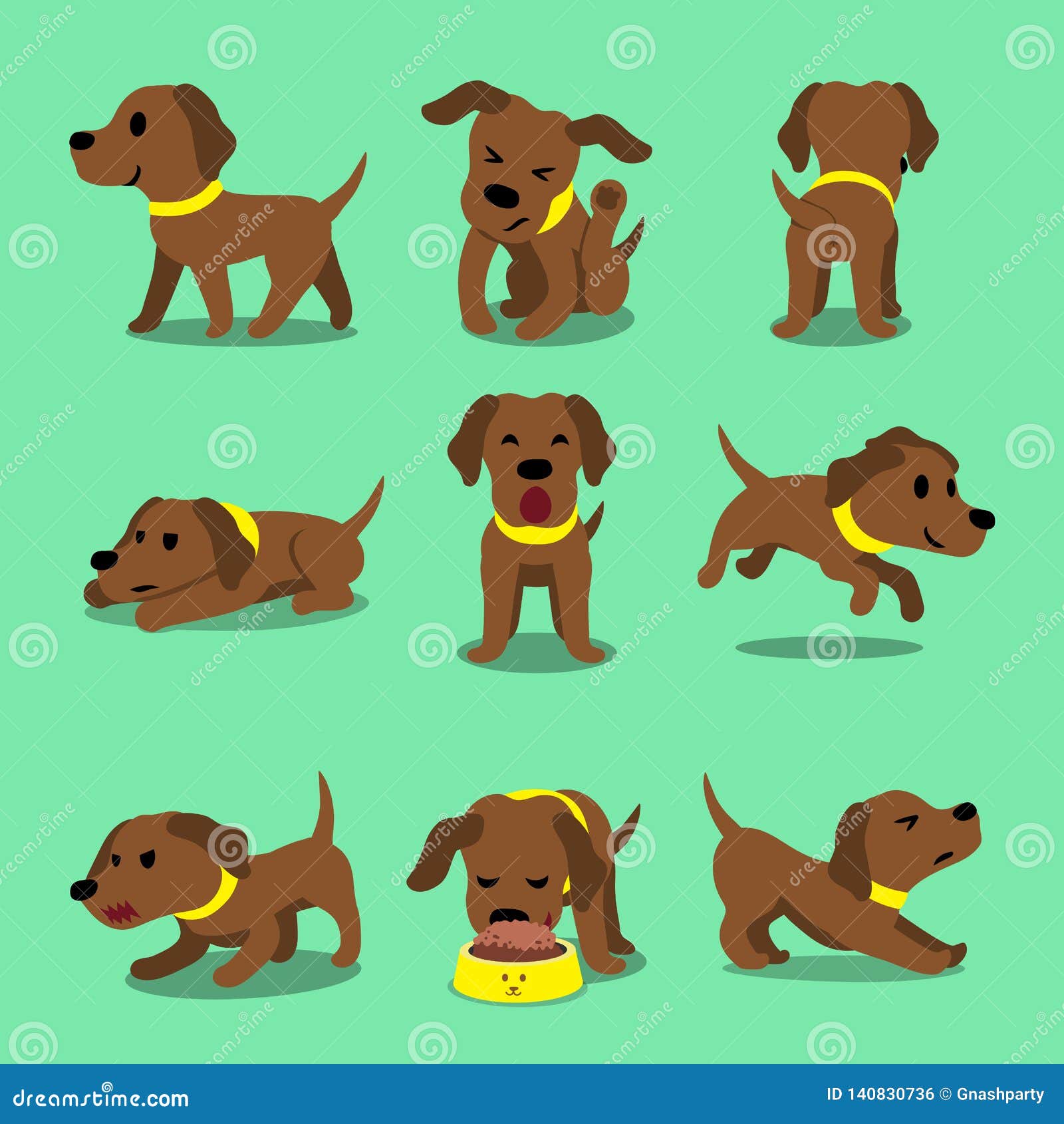 Cartoon Character Brown Labrador Dog Poses Stock Vector - Illustration ...