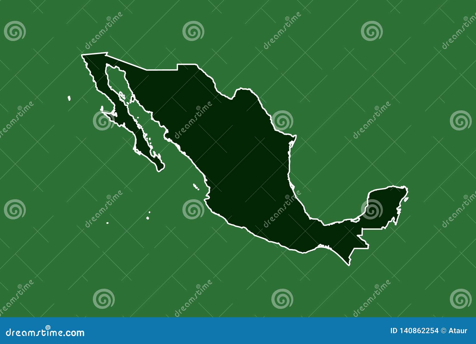 Mexico Vector Map with Single Border Line Boundary Using Green Color ...