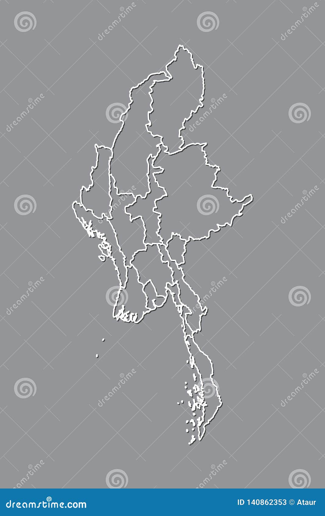 Myanmar Map Vector, Isolated On White Background. Black Map Template ...