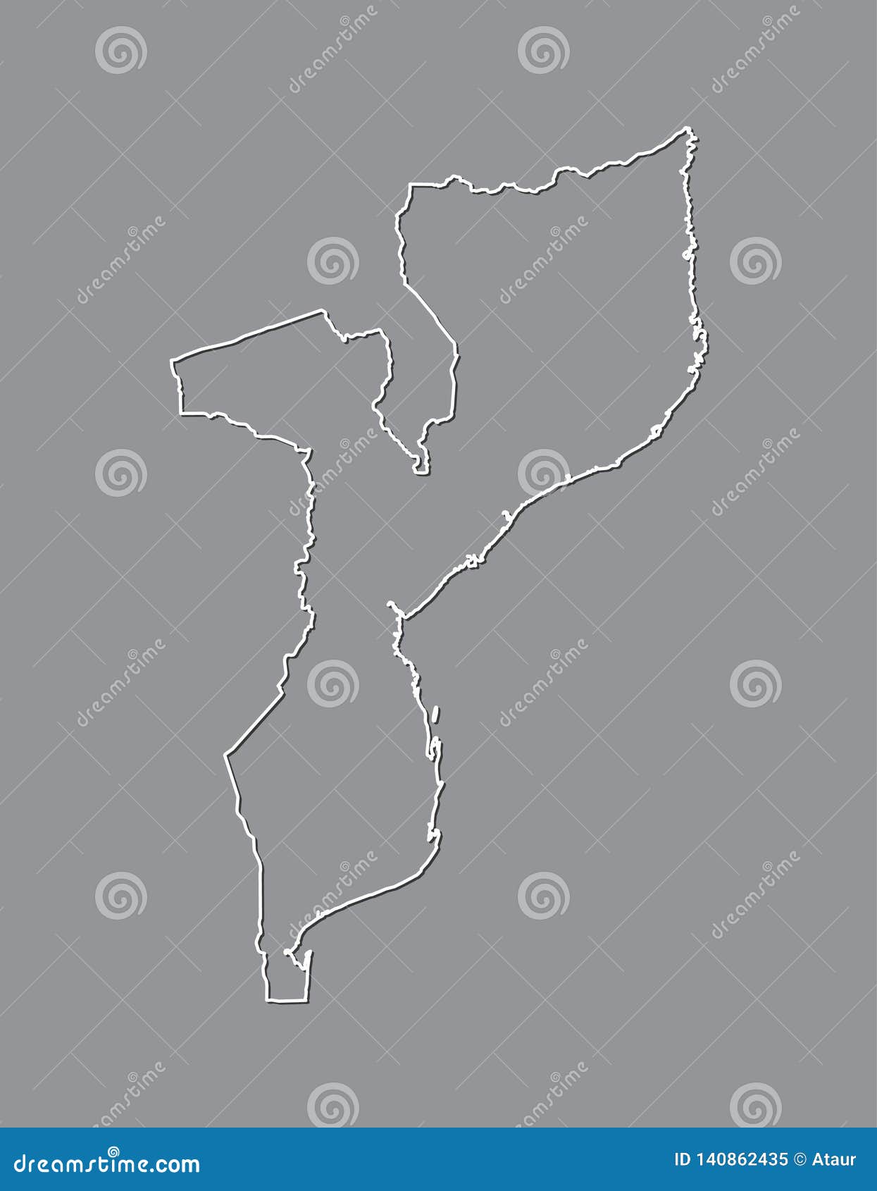 Mozambique Vector Map with Single Border Line Boundary Using White ...