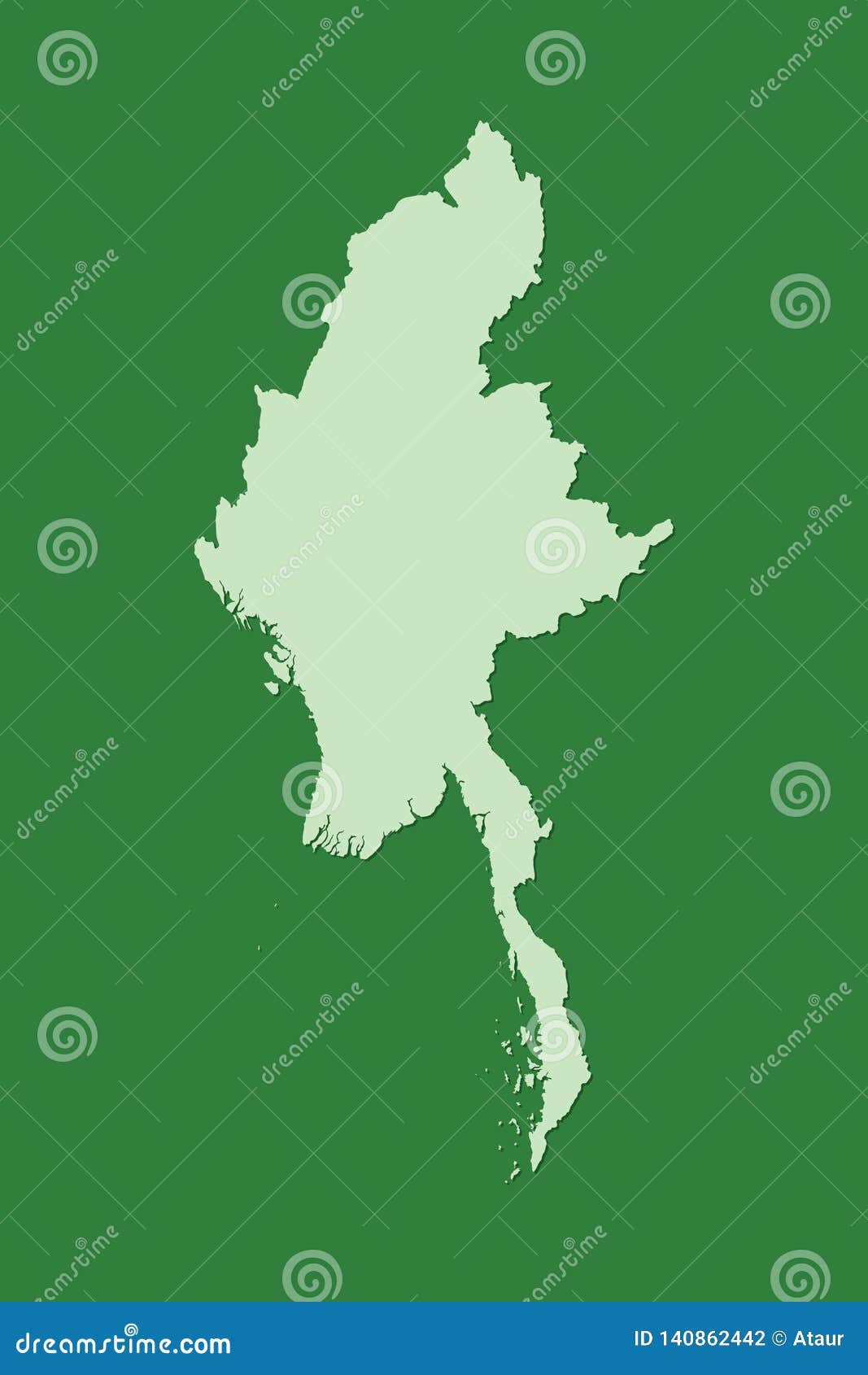 Myanmar Vector Map with Single Land Area Using Green Color on Dark ...