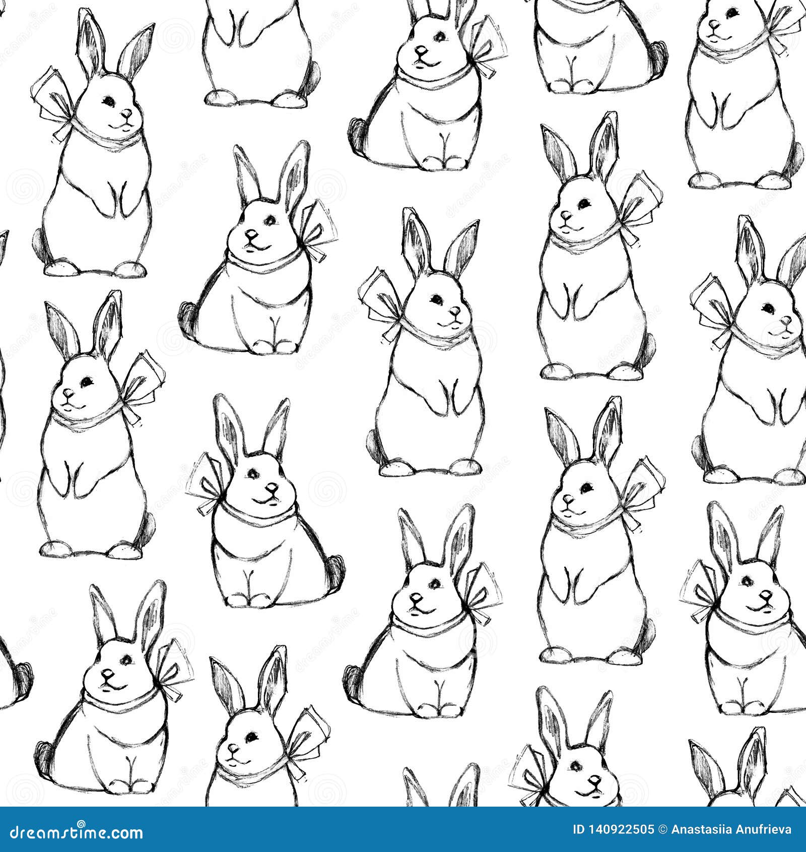 Seamless Handdrawn Pattern with Bunnies Stock Illustration ...
