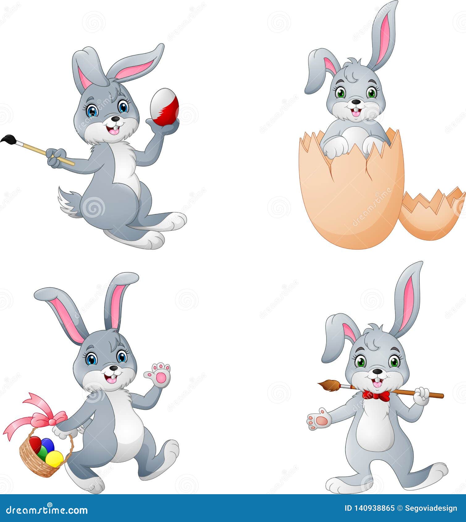 Collection of White Easter Rabbit in Different Poses Stock Vector ...
