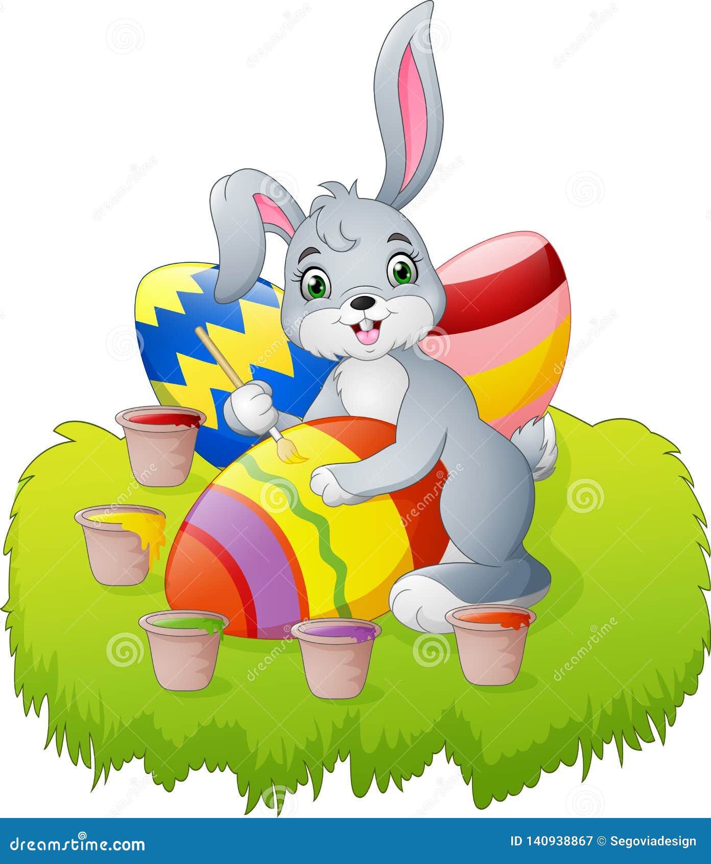 Cartoon Easter Bunny Painting an Egg Stock Vector - Illustration of ...