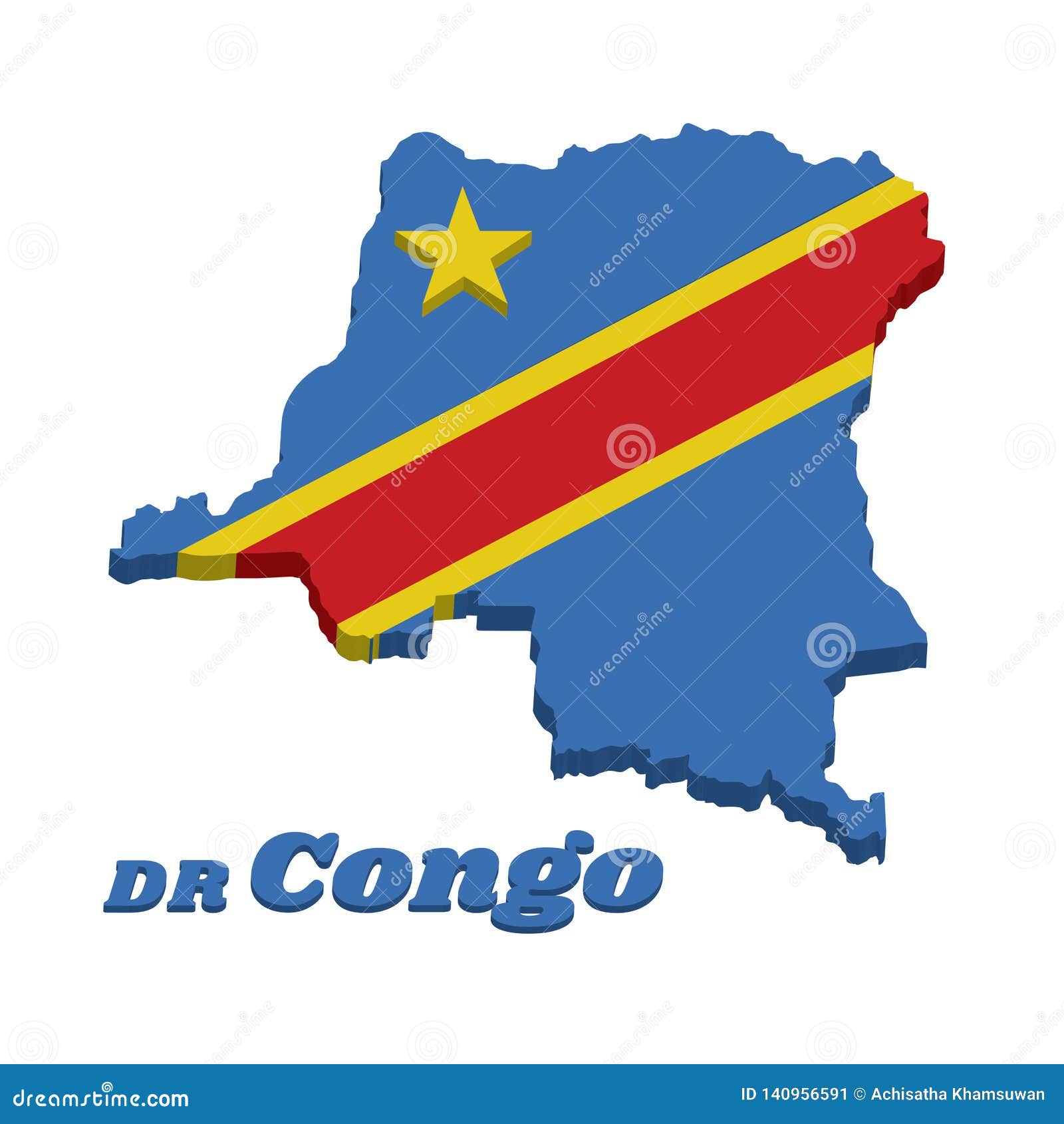 3D Map Outline and Flag of Dr Congo, Sky Blue Flag, Adorned with a ...