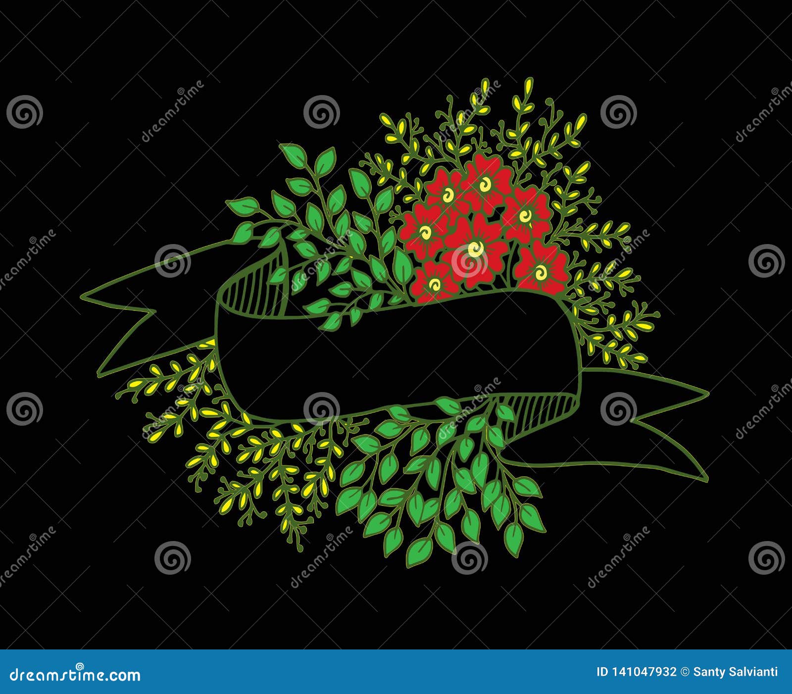 Abstract Blank Ribbon Banner with Floral Background, Vector ...