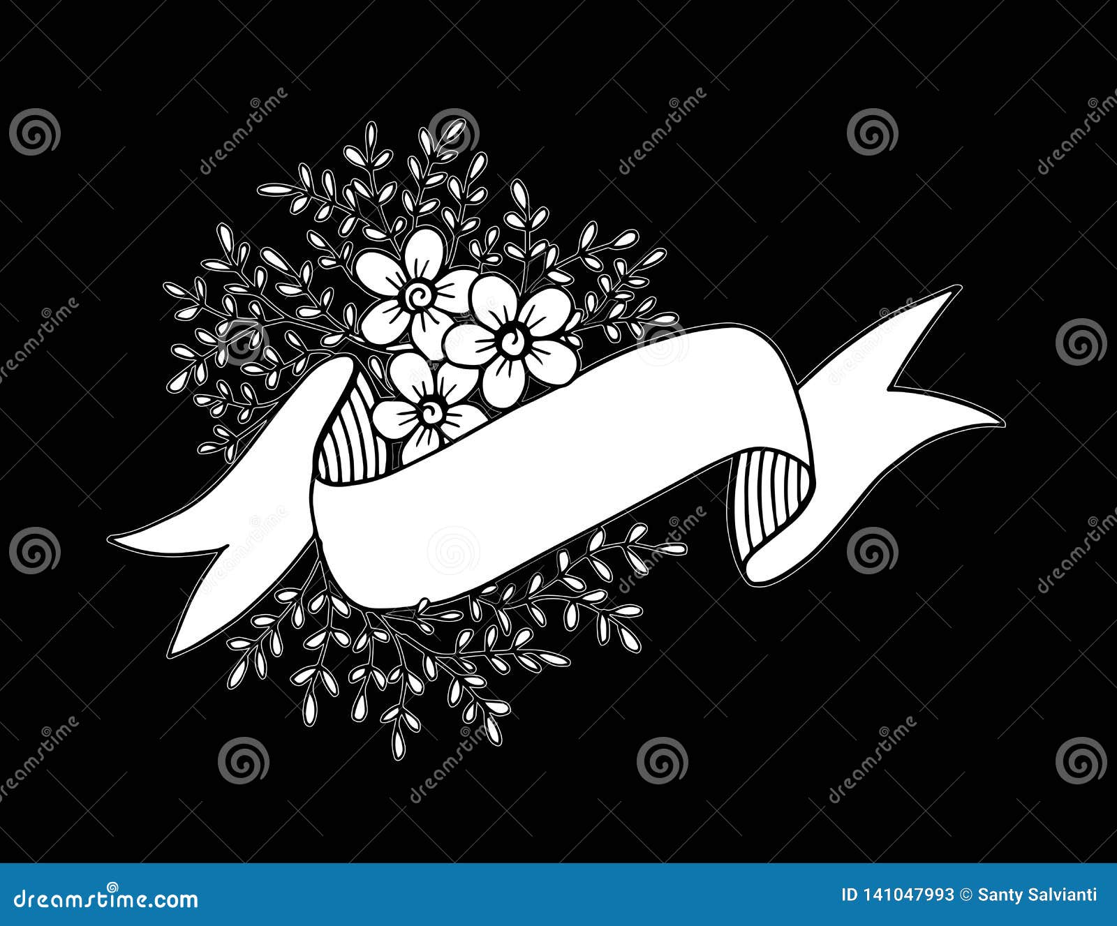 Abstract Blank Ribbon Banner with Floral Background, Vector ...