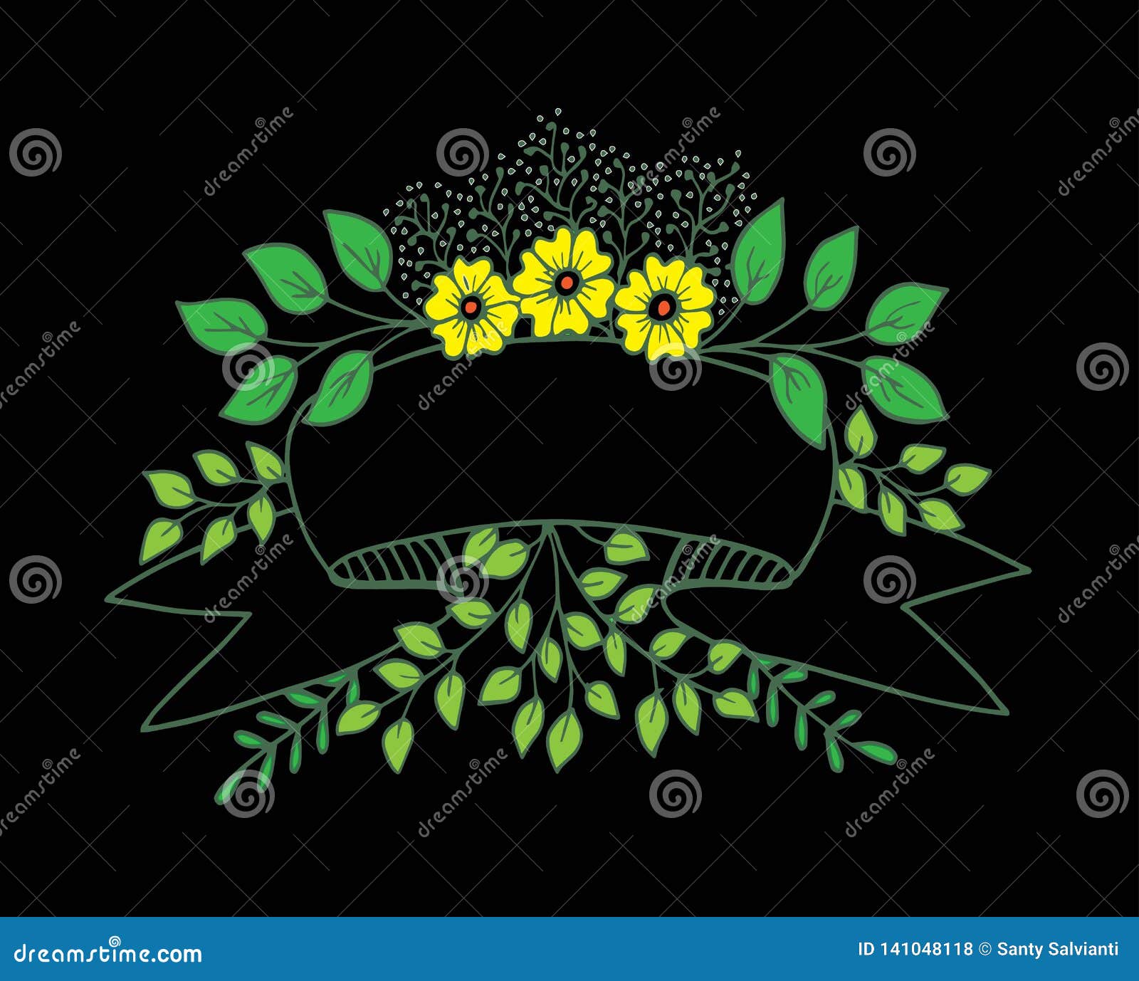 Abstract Blank Ribbon Banner with Floral Background, Vector ...